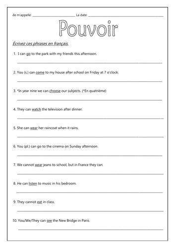 FRENCH - MODAL VERBS - VOULOIR-POUVOIR-DEVOIR - Worksheets | Teaching ...