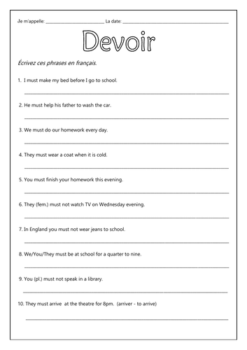 FRENCH - MODAL VERBS - VOULOIR-POUVOIR-DEVOIR - Worksheets | Teaching ...