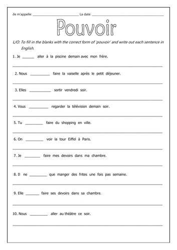 FRENCH - MODAL VERBS - VOULOIR-POUVOIR-DEVOIR - Worksheets | Teaching ...