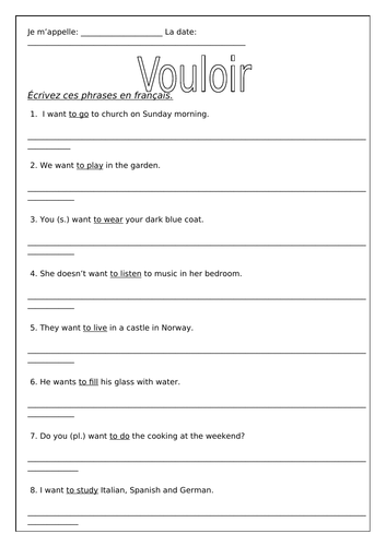 FRENCH - MODAL VERBS - VOULOIR-POUVOIR-DEVOIR - Worksheets | Teaching ...