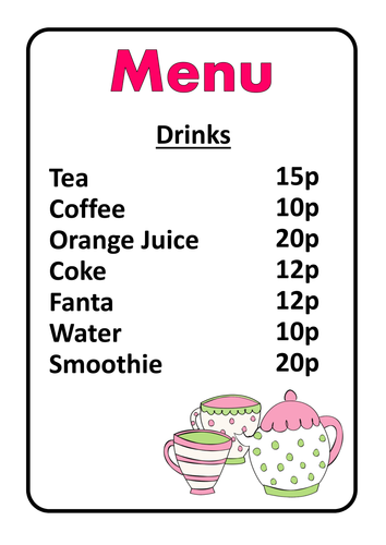 CAFE ROLE PLAY TEACHING RESOURCES DRAWING EYFS FOOD HEALTHY EATING ...