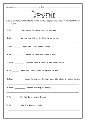 FRENCH - MODAL VERBS - VOULOIR-POUVOIR-DEVOIR - WORKSHEETS | Teaching ...