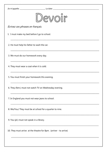 FRENCH - MODAL VERBS - VOULOIR-POUVOIR-DEVOIR - WORKSHEETS | Teaching ...