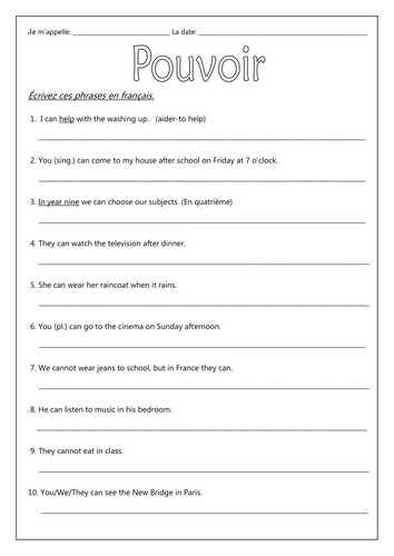 FRENCH - MODAL VERBS - VOULOIR-POUVOIR-DEVOIR - WORKSHEETS | Teaching ...