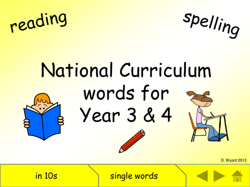 Year 3 & 4 NC Word list: reading and understanding activity - use with ...