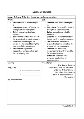NEW KS3 SCIENCE YEAR 8 ELECTRICITY AND MAGNETISM TRACKING, FEEDBACK AND ...