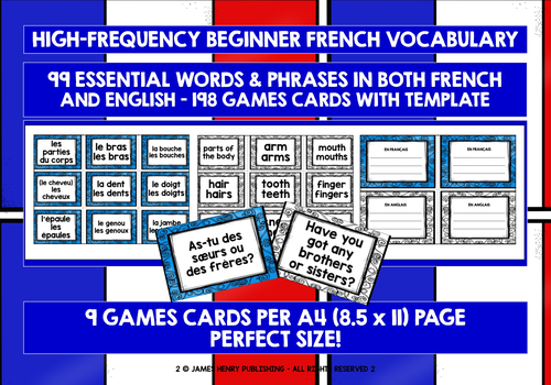 FRENCH VOCABULARY CARDS 2 | Teaching Resources