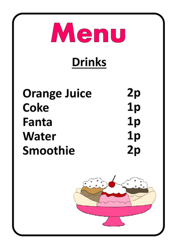 ICE-CREAM PARLOUR SHOP ROLE PLAY TEACHING RESOURCES KEY STAGE 1-2 FOOD ...