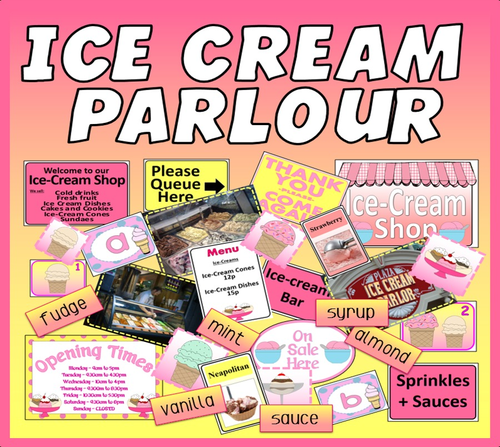 ICE-CREAM PARLOUR SHOP ROLE PLAY TEACHING RESOURCES KEY STAGE 1-2 FOOD ...