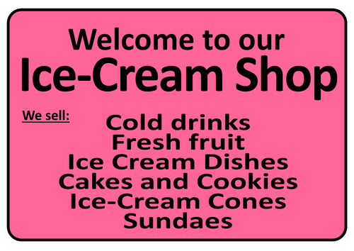 ICE-CREAM PARLOUR SHOP ROLE PLAY TEACHING RESOURCES KEY STAGE 1-2 FOOD ...