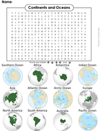 Continents and Oceans Word Search | Teaching Resources