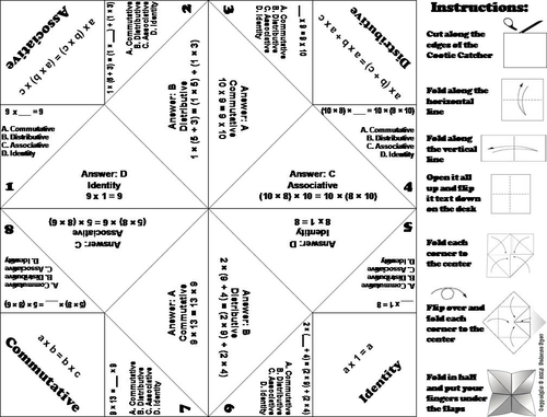 Properties of Multiplication Cootie Catchers | Teaching Resources
