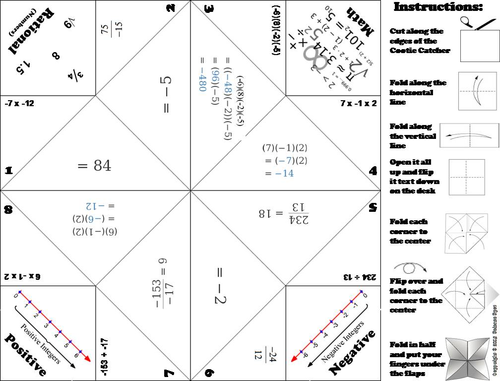 Rational Numbers (Multiplication and Division) Cootie Catchers ...