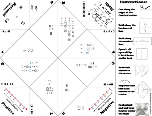 Rational Numbers (Multiplication and Division) Cootie Catchers ...