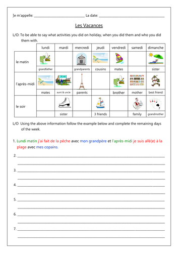 FRENCH - Les Vacances - Les Activitiés (present & past tenses ...
