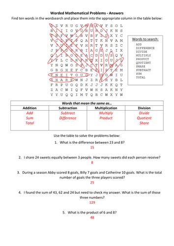 Worded Mathematical Problems | Teaching Resources