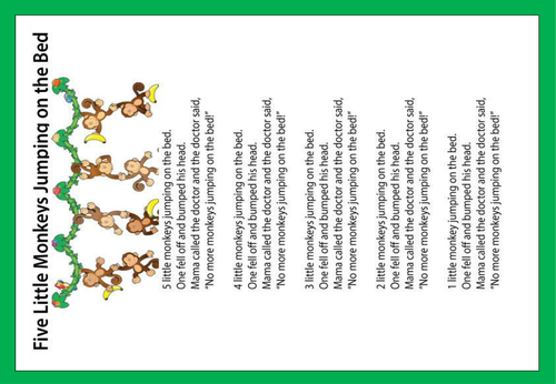 5 FIVE LITTLE MONKEYS NUMBER RHYME TEACHING RESOURCE MATHS EYFS KS1 ...