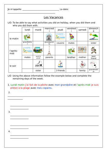 FRENCH - Les Vacances - Les Activitiés (present & past tenses ...