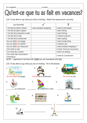 FRENCH - Les Vacances - Les Activitiés (present & past tenses ...