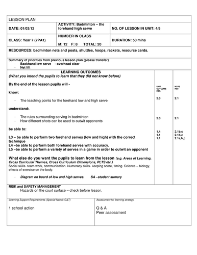 Badminton Year 8 lesson plans, resources and unit | Teaching Resources