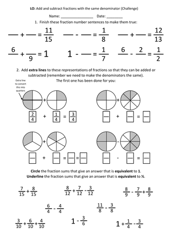 Year 4: Adding and Subtracting Fractions (Lesson 1) | Teaching Resources