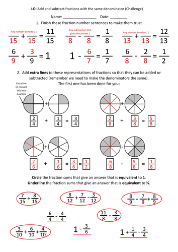 Year 4: Adding and Subtracting Fractions (Lesson 1) | Teaching Resources