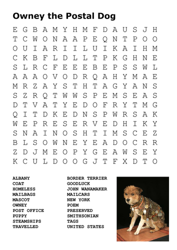 Owney the Postal Dog Word Search | Teaching Resources