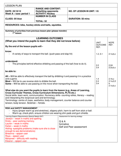 Year 7, 8 and 9 hockey unit plans and lessons | Teaching Resources