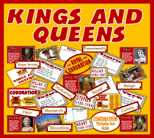 KINGS AND QUEENS TEACHING RESOURCES KEY STAGE 1-2 HISTORY DISPLAY ROLE ...