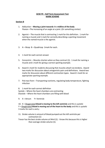 AQA GCSE PE 2016 Spec - Muscles and CV system test | Teaching Resources AQA GCSE PE 2016 Spec - Muscles and CV system test | Teaching Resources