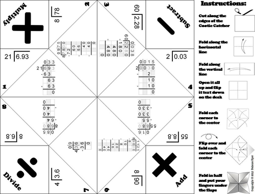 Multiplying and Dividing Decimals Cootie Catchers | Teaching Resources