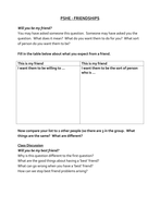 Year 3 and 4 PSHE Lesson Plan - Friendship | Teaching Resources