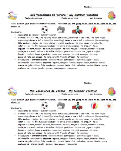 Spanish Summer Vacation Writing Prompt - Mis Vacaciones de Verano ...