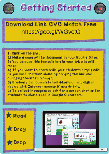 Interactive CVC Match Google Drive and Classroom | Teaching Resources