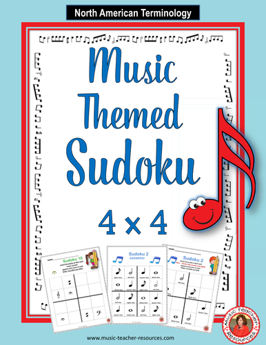 MUSIC THEMED SUDOKU 4x4 using North American Terminology | Teaching ...