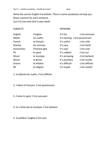 les matières scolaires - KS 3 cover resources for subjects and opinions ...
