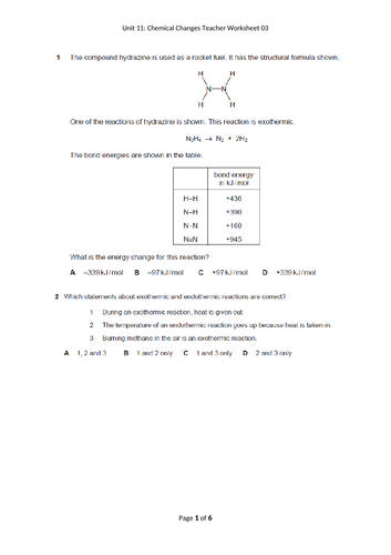 IGCSE Chemistry: Unit 11 Chemical Change | Teaching Resources