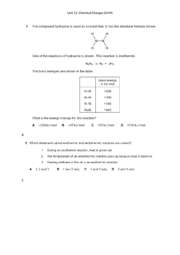 IGCSE Chemistry: Unit 11 Chemical Change | Teaching Resources