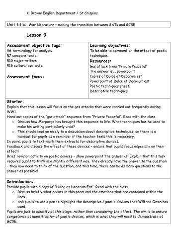 War Literature KS3 Complete SOW and resources | Teaching Resources
