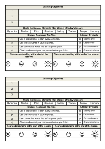 Verbal Music Feedback Assessment Sheet | Teaching Resources