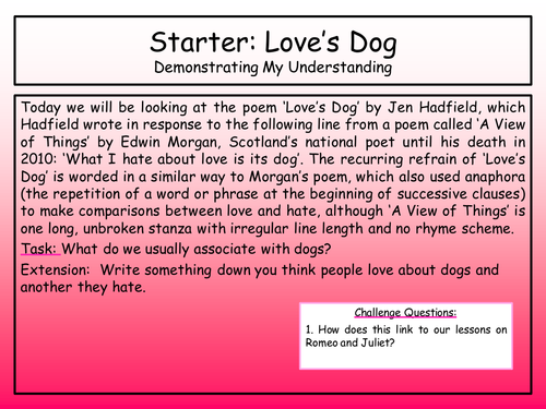 Love's Dog Jen Hadfield PP | Teaching Resources