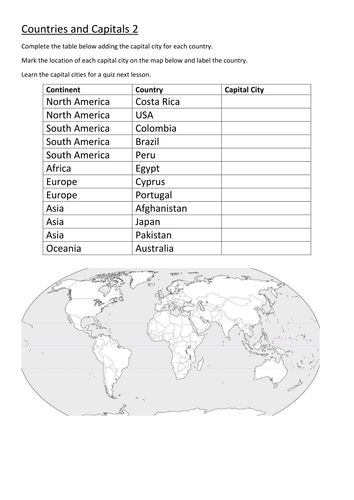 Countries and capital cities test 2 | Teaching Resources