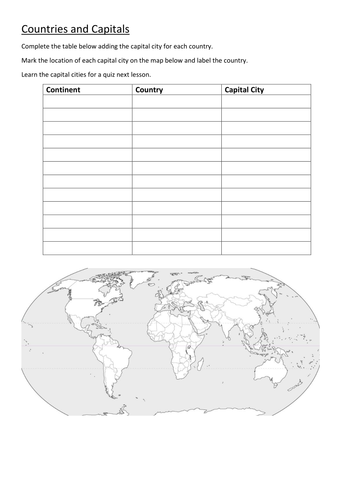 Countries and capital cities test 3 | Teaching Resources
