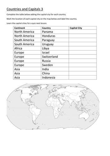 Countries and capital cities test 3 | Teaching Resources