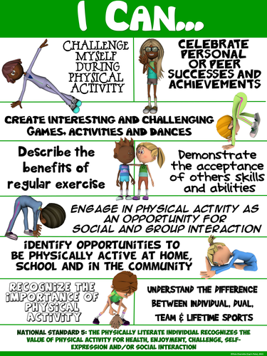 PE Poster: "I Can" Statements- Standard 5: Seeing the Value of Physical ...