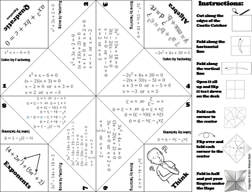 Quadratic Equations Cootie Catchers | Teaching Resources