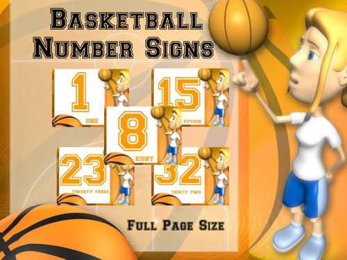 Number Signs: Basketball- Full Page Set (Numbers 1 - 32) | Teaching ...