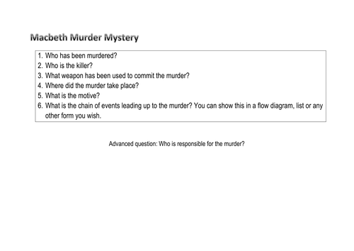 Macbeth Murder Mystery: ENGAGING & CHALLENGING introduction to the play ...