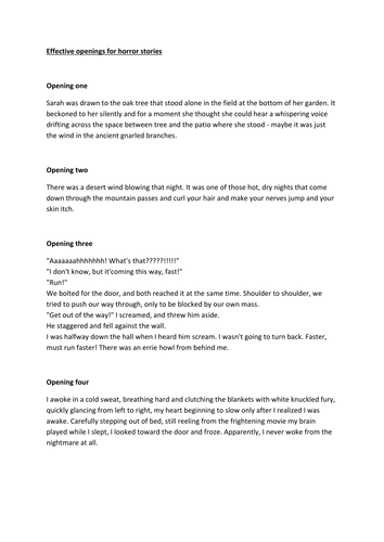 Horror Writing unit of work | Teaching Resources