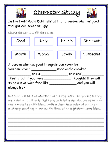 Roald Dahl, The Twits, Character Study describing their dog. | Teaching ...